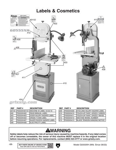 Grizzly Industrial G0555XH 14 1 3 4 HP Extreme Series Resaw Bandsaw