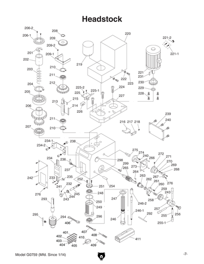 Parts for 7" x 27" 1 HP Mill/Drill w/ Stand & DRO - Grizzly Industrial ...
