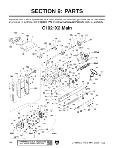 Parts for 15" 3 HP Planer with Cabinet Stand - Grizzly Industrial