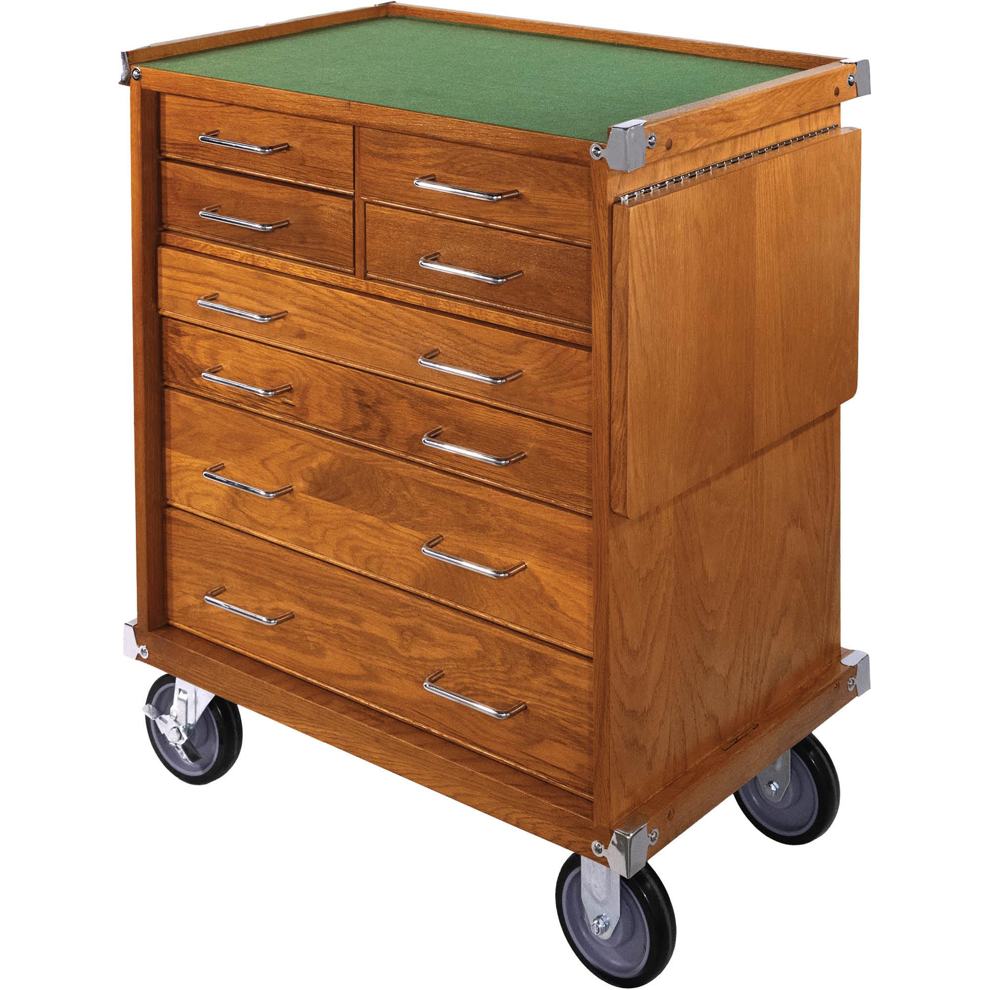 23" Series 8-Drawer Red Oak Roller Cabinet with Table - Grizzly Industrial